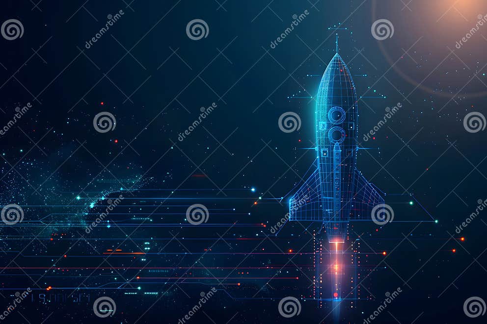 Blueprint Rocket Technology Background Mesh Line Around by Generative ...