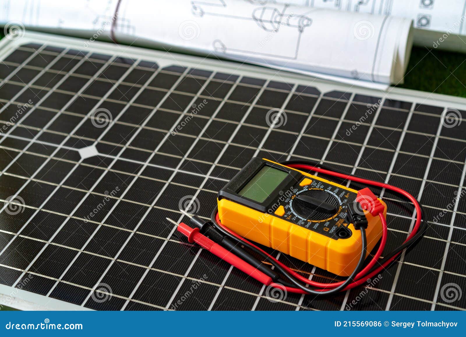 Blueprint Roll and Solar Panel, Home Project Stock Photo - Image of ...