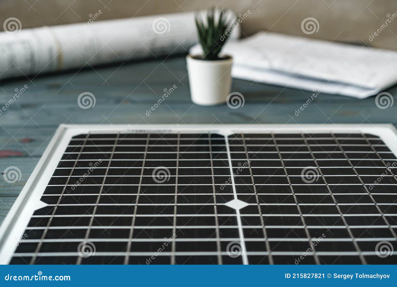 Blueprint Roll and Solar Panel, Home Project Stock Image - Image of ...