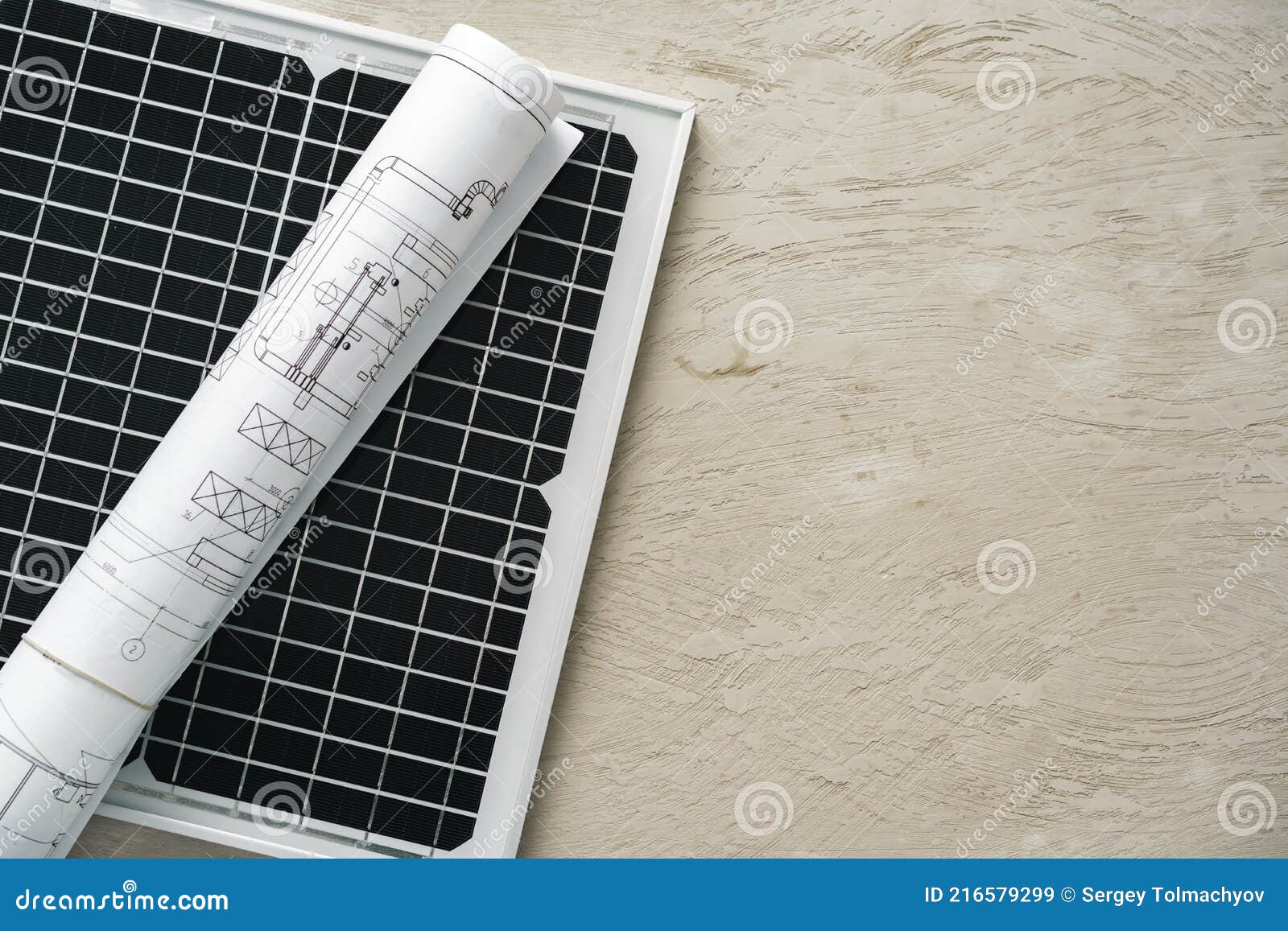 Blueprint Roll and Solar Panel, Home Project Stock Image - Image of ...