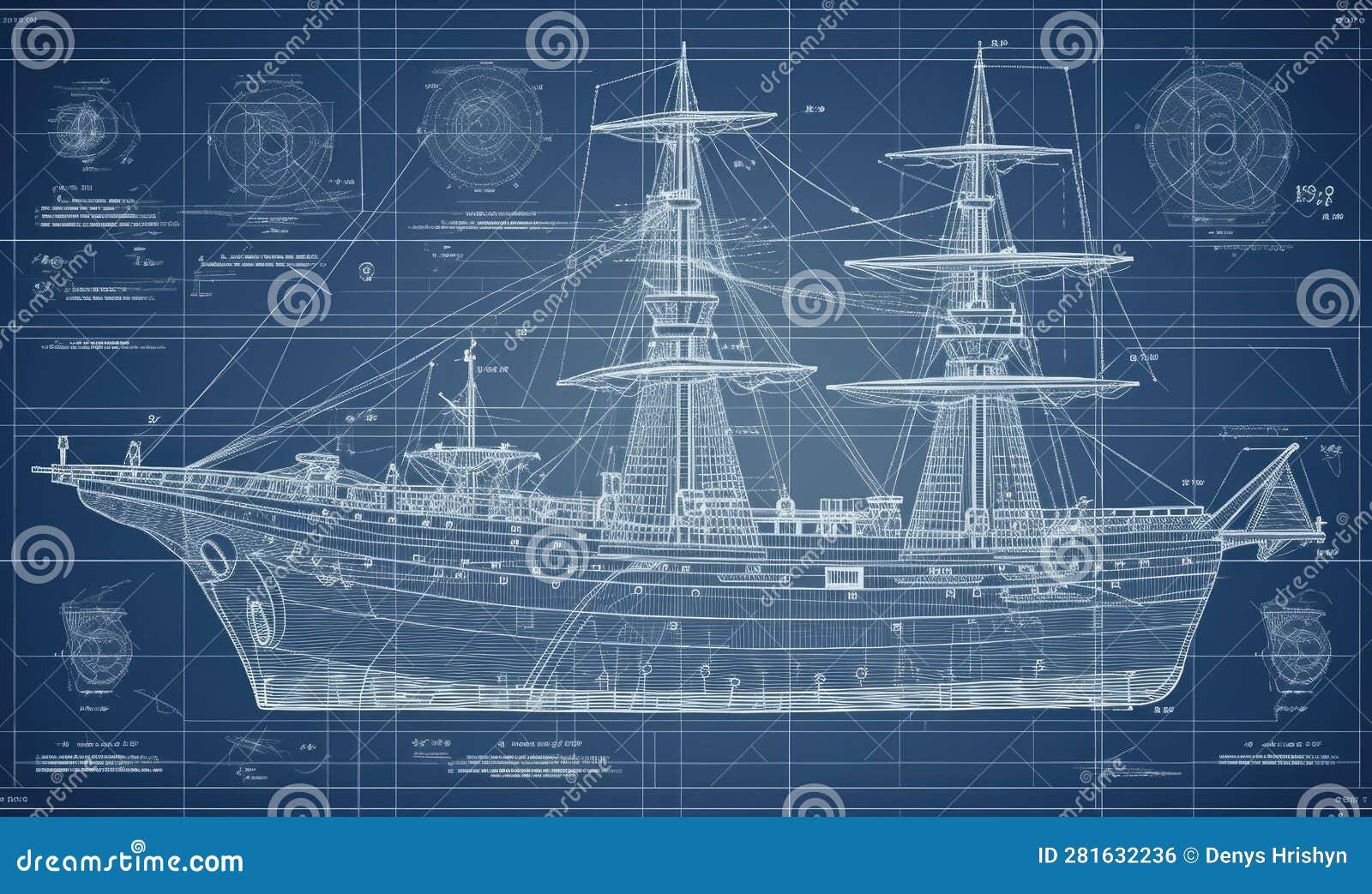 The Blueprint of the Ship Displays Arrangement of Its Engines ...