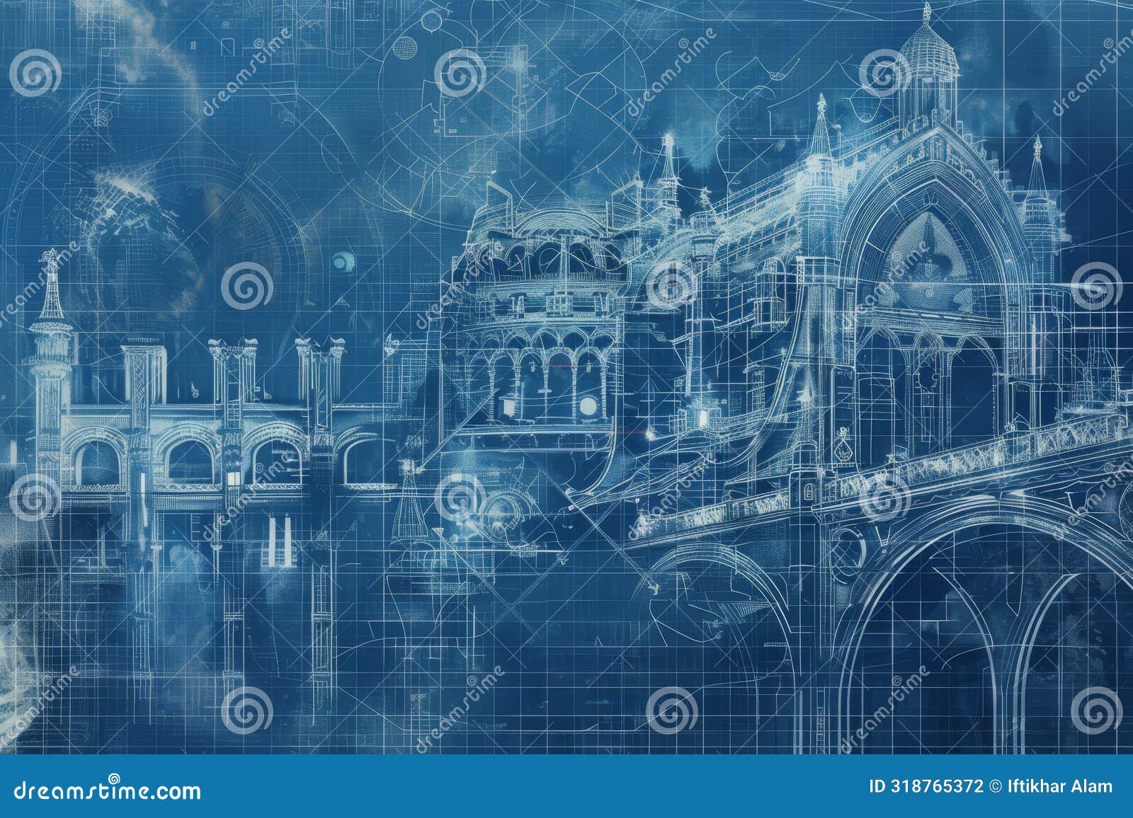 Blueprint Showing Intricate Design Details of a Building with a Clock ...