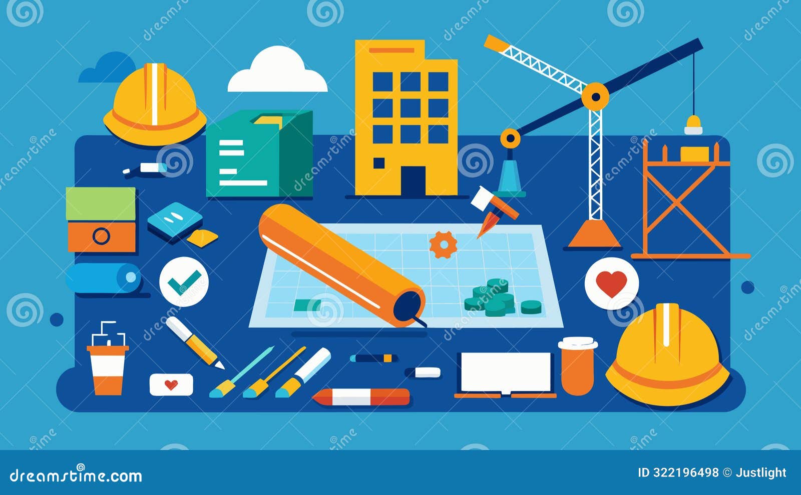 The Blueprint Sits on the Table Surrounded by Various Materials and ...