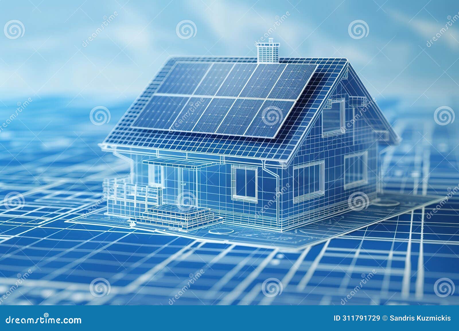 Blueprint of Smart Home with Solar Panels. Generative AI. Stock ...