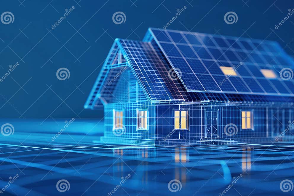 Blueprint of Smart Home with Solar Panels. Generative AI. Stock ...