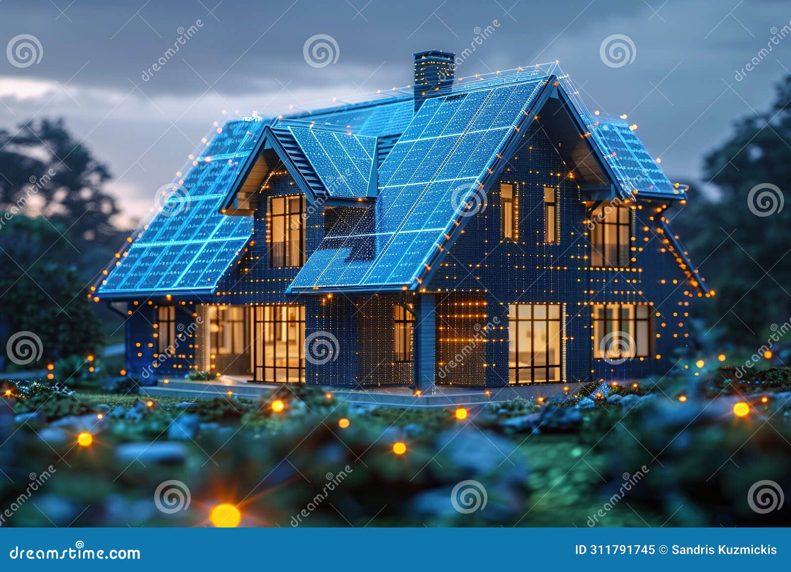 Blueprint of Smart Home with Solar Panels. Generative AI. Stock ...