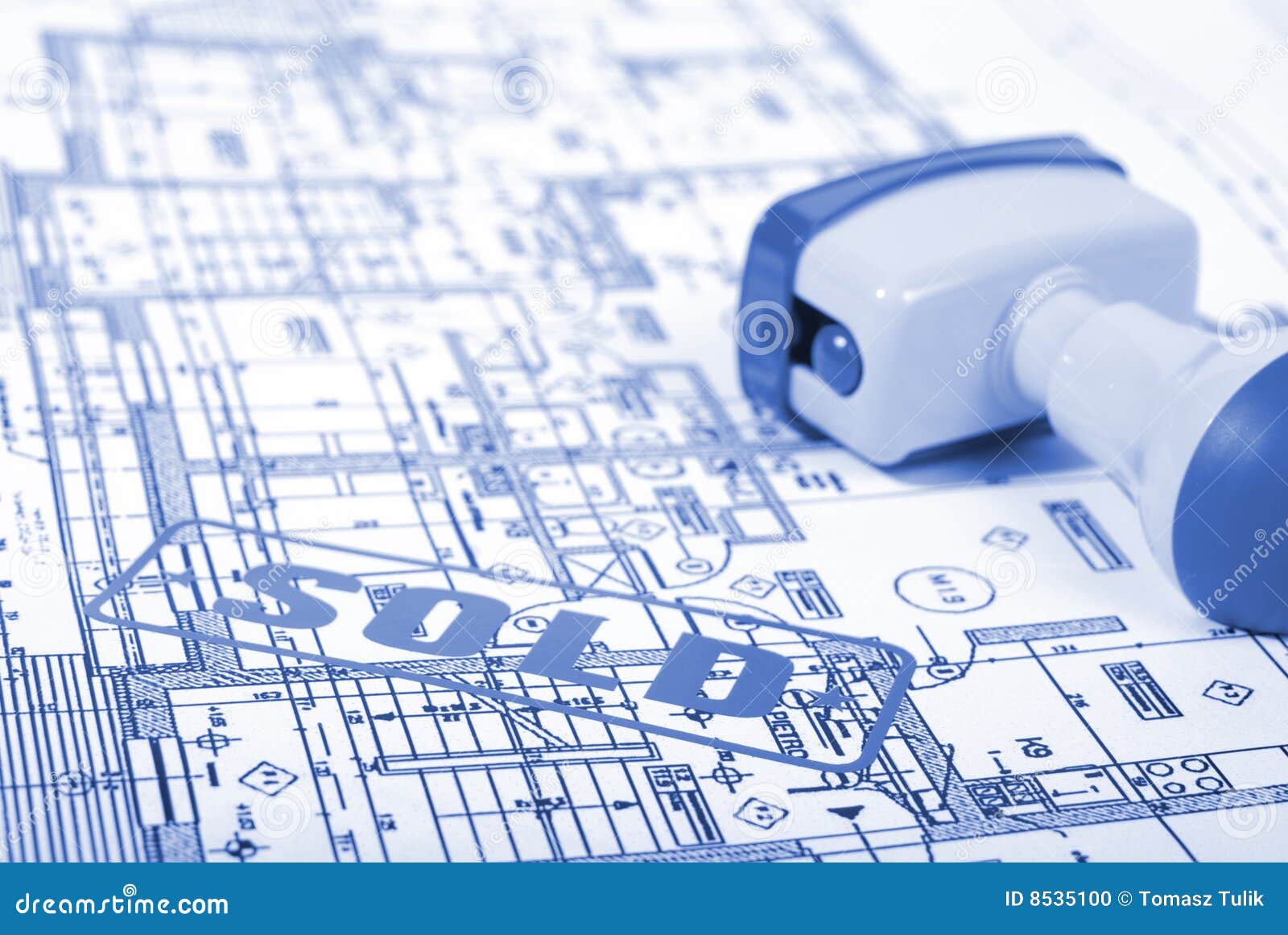 Blueprint and sold stamp stock photo. Image of technical - 8535100