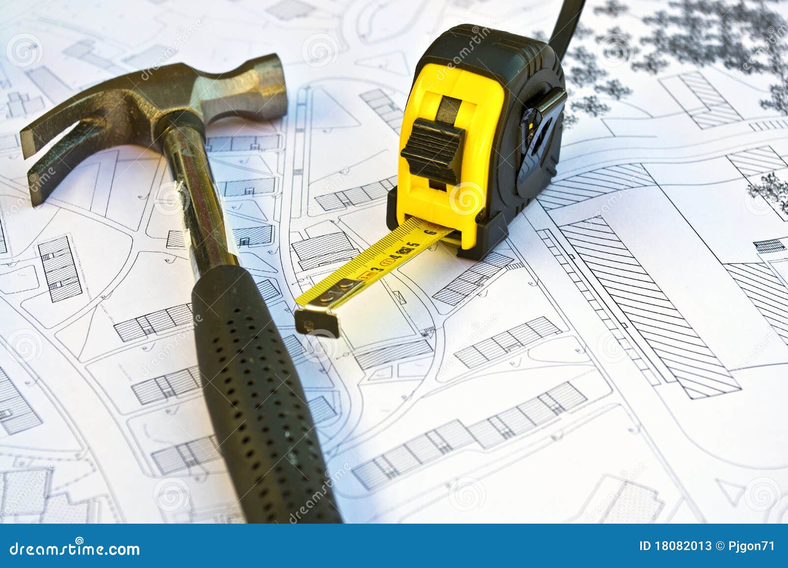 Blueprint with Some Materials Stock Image - Image of blueprint, tape ...