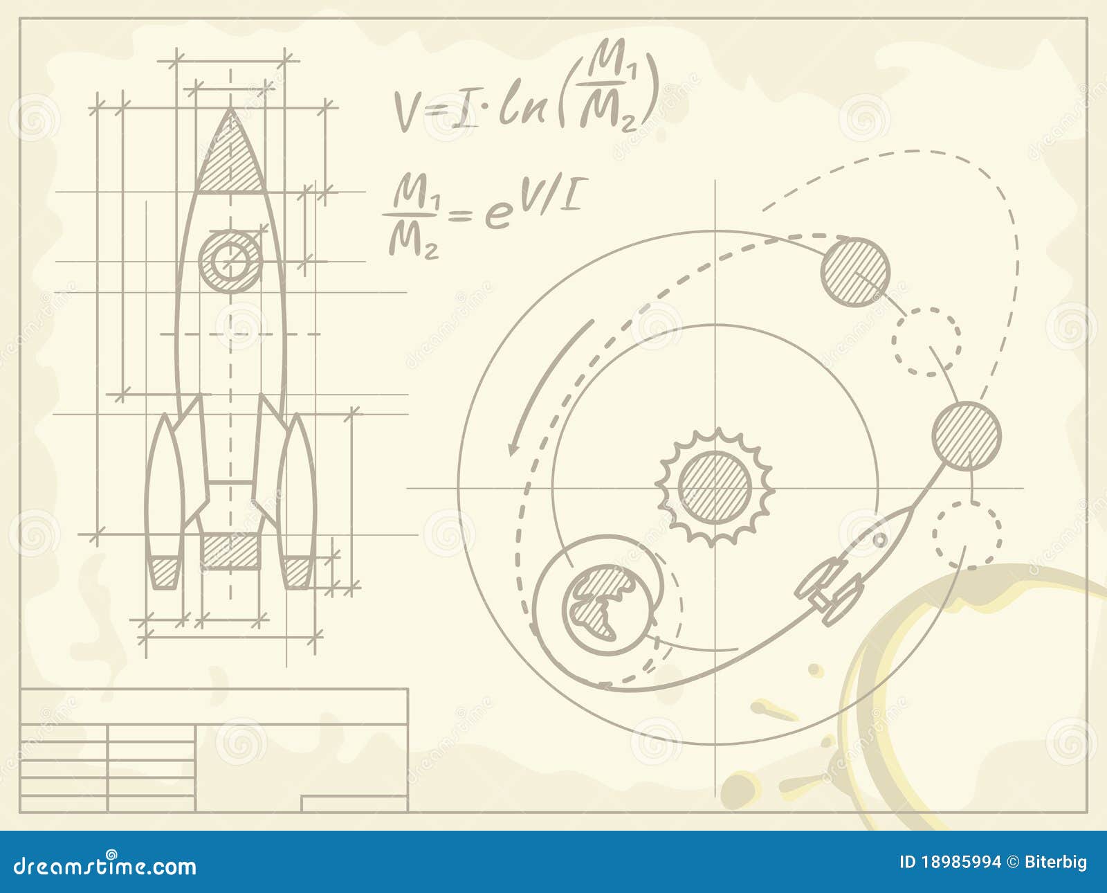 Blueprint Of The Spaceship And Its Flight Path Stock Images - Image ...