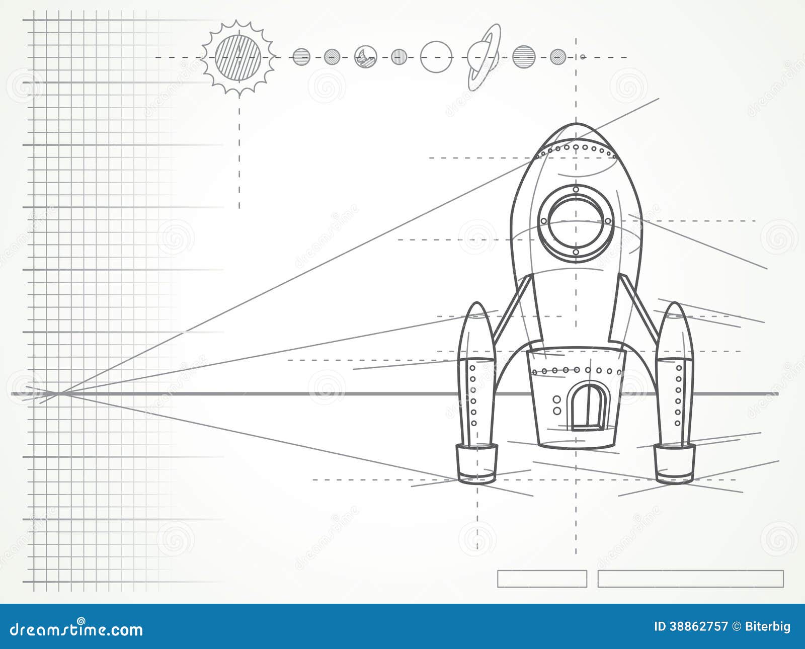 Blueprint - Spaceship Scheme and Planets Stock Vector - Illustration of ...