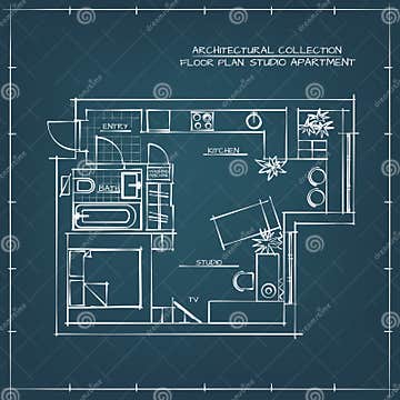 Blueprint. Studio Apartment Stock Vector - Illustration of estate ...