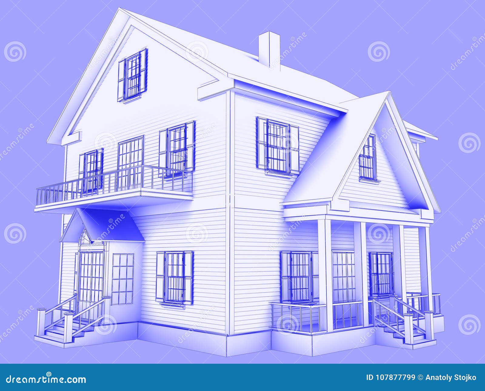 Rendered House Plan And Three Isometric Section Views Royalty-Free ...