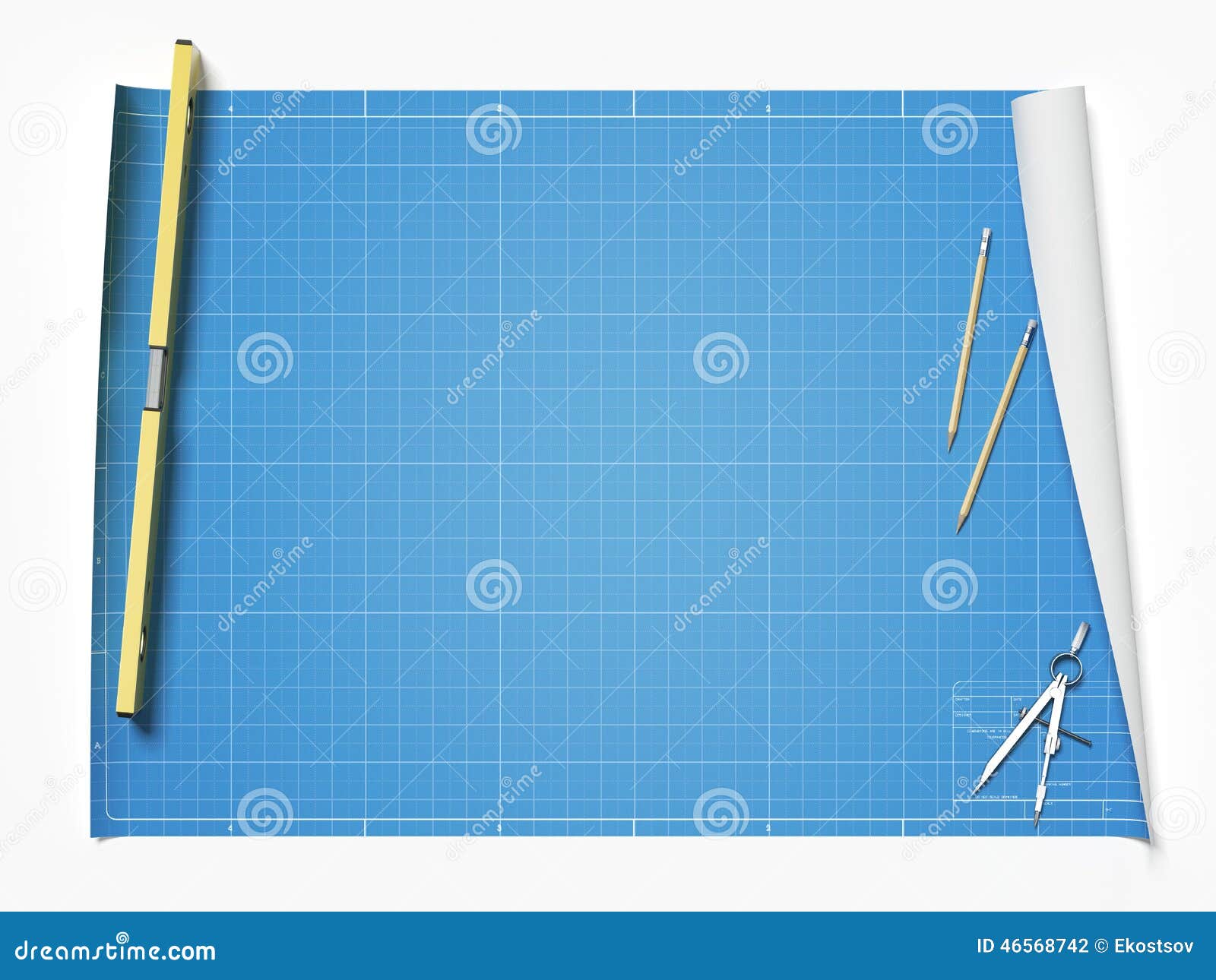 Blueprint on table stock illustration. Illustration of engineering ...