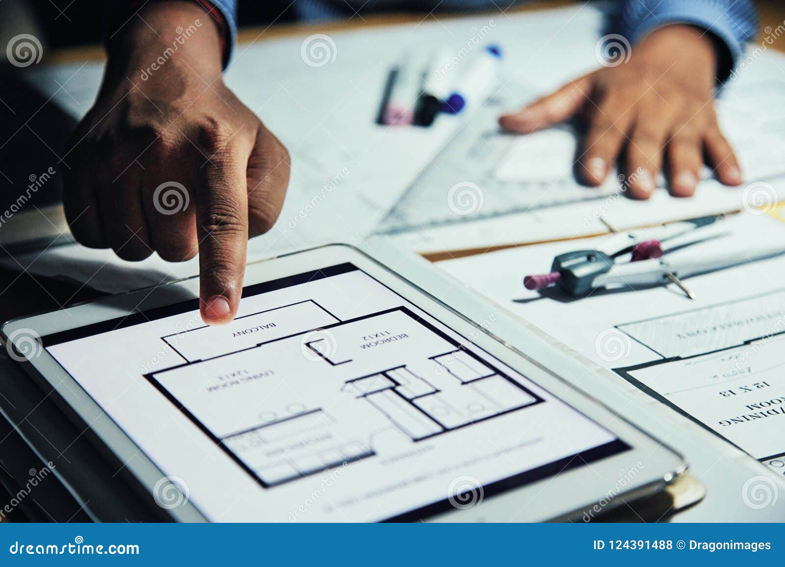 Blueprint on Tablet Computer Stock Photo - Image of professional ...
