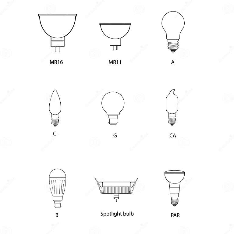 Blueprint, Technical Draw of Different Bulb Socket Stock Vector ...
