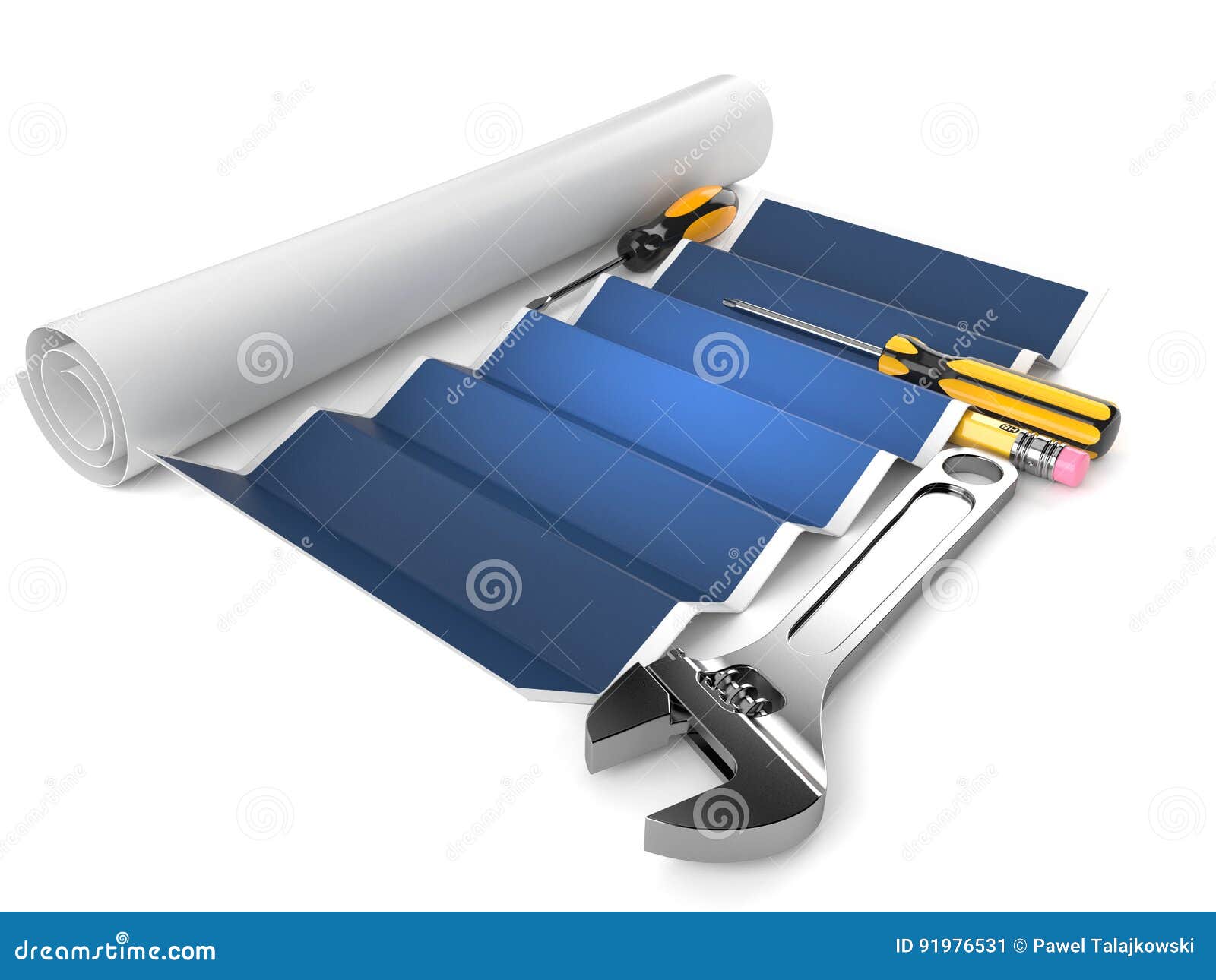 Blueprint with tools stock illustration. Illustration of planning ...