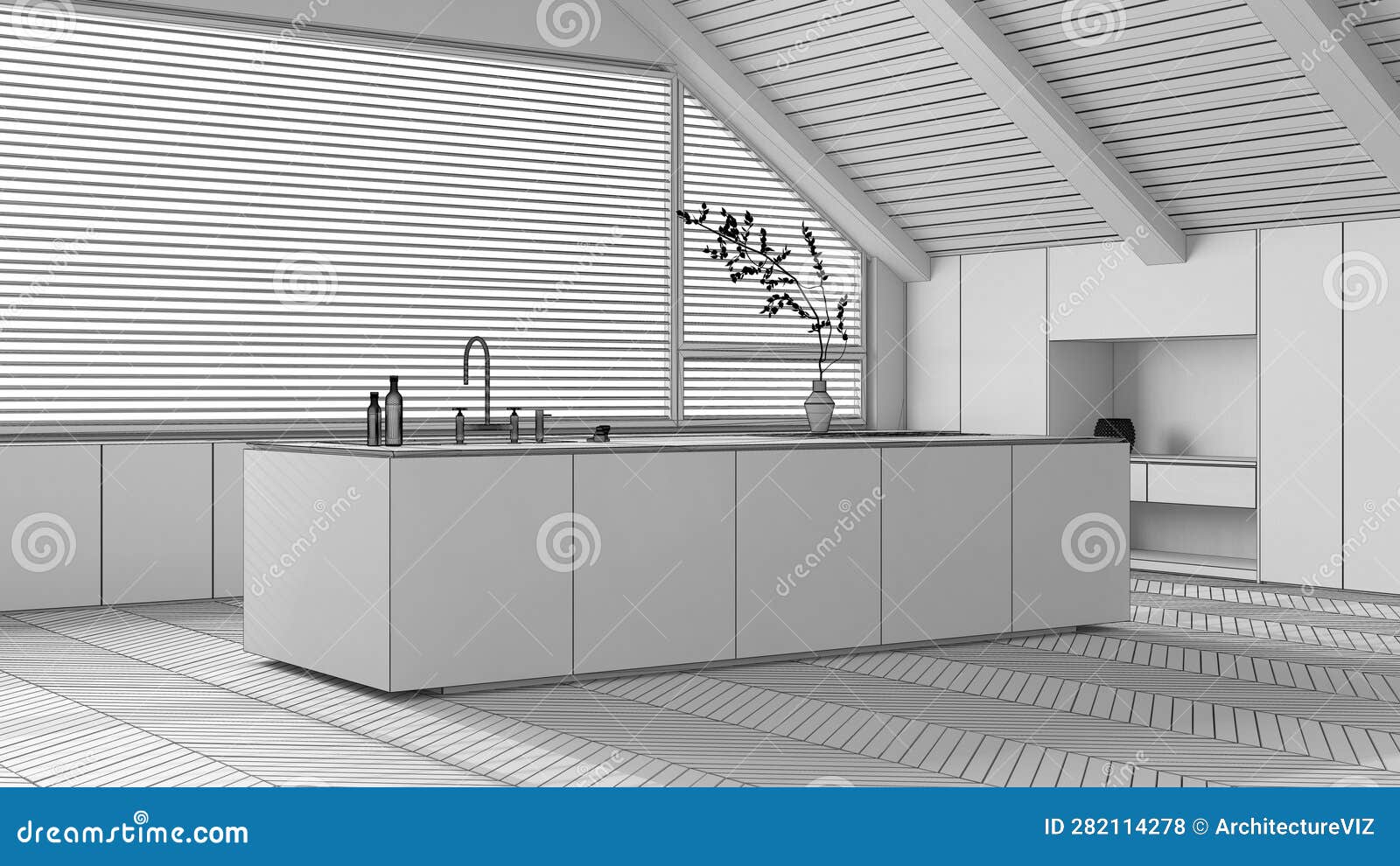 Blueprint Unfinished Project Draft, Country Panoramic Window With ...