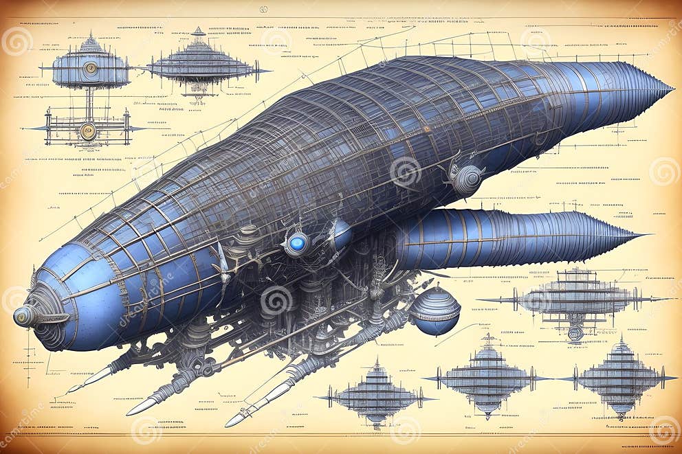 Blueprint of Vimana Flying Machine, Generative AI Illustration Stock ...
