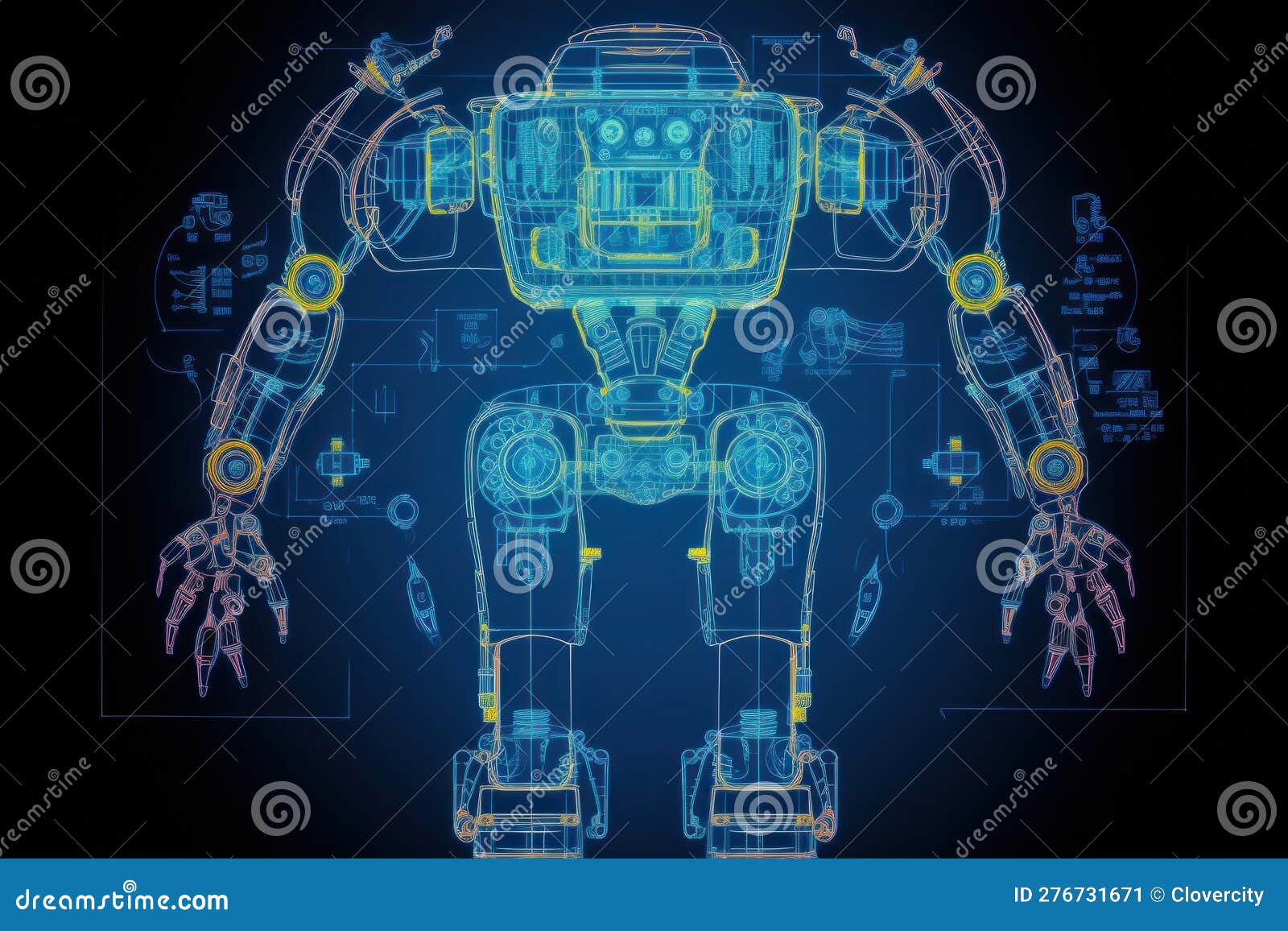 Blueprint of a Vintage Robot Stock Illustration - Illustration of retro ...