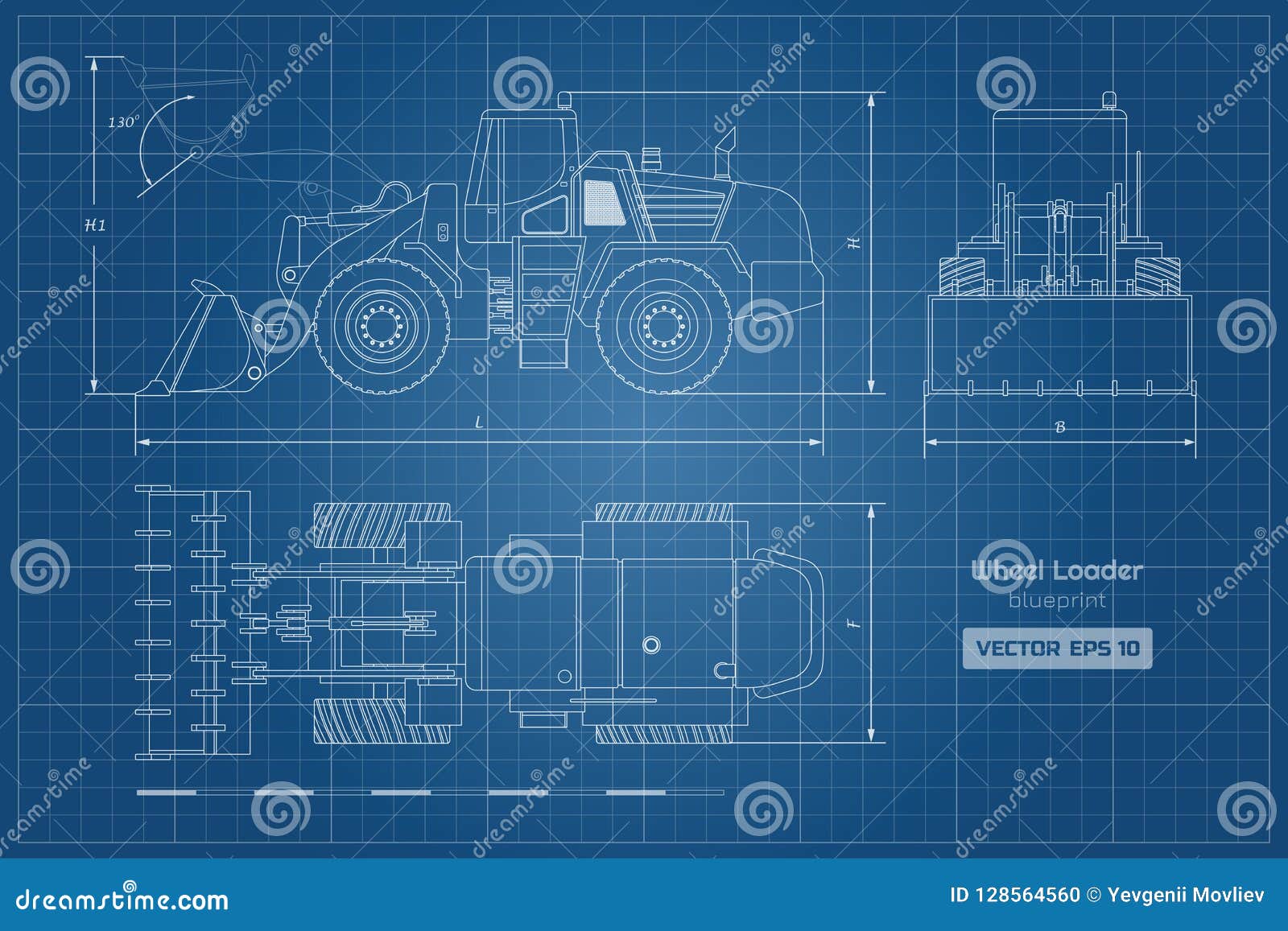 Blueprint Of Mining Dumper. Side, Back And Front View. Outline Heavy ...