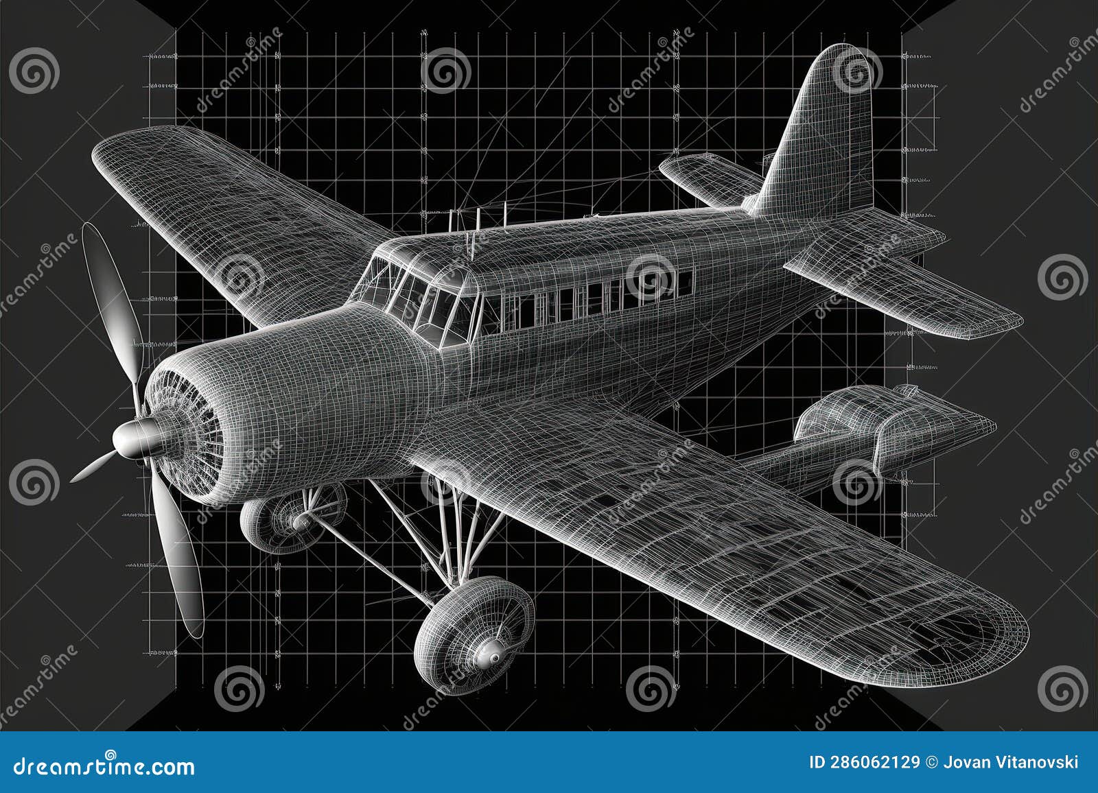 Blueprint of Wireframe Airplane Stock Illustration - Illustration of ...