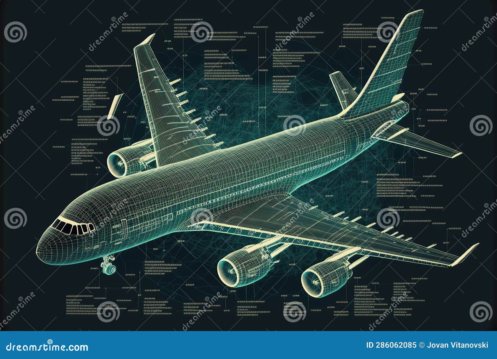Blueprint of Wireframe Airplane Stock Illustration - Illustration of ...