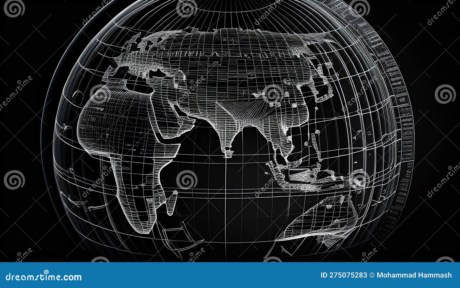 Blueprint Wireframe of Translucent Earth on Black Background Made with ...