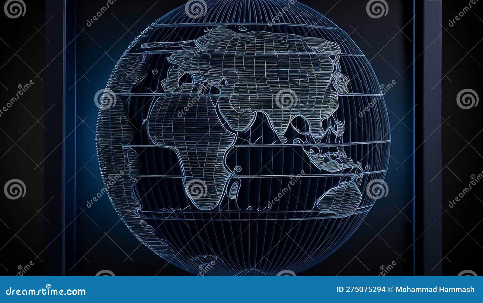 Blueprint Wireframe of Translucent Earth on Black Background Made with ...
