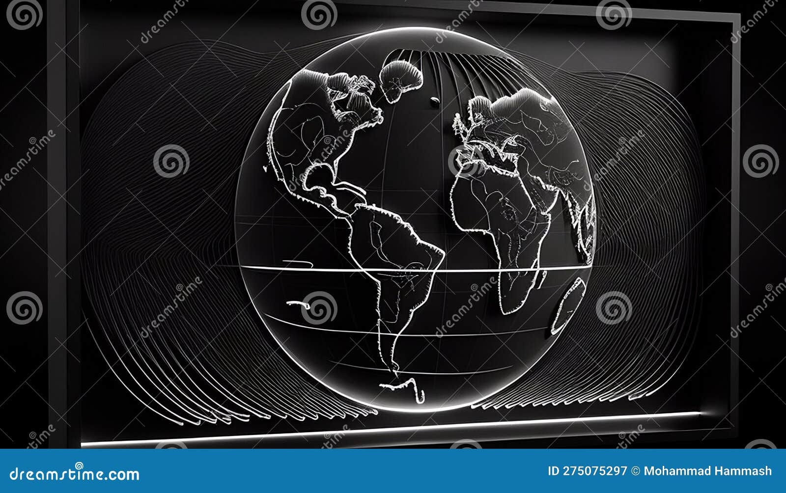 Blueprint Wireframe of Translucent Earth on Black Background Made with ...