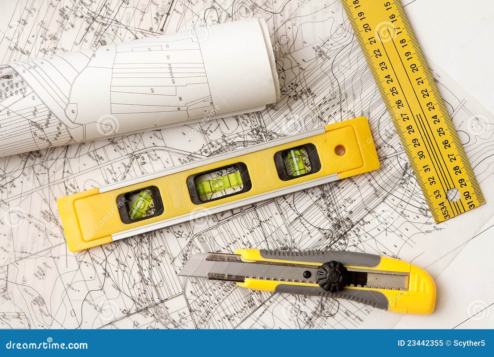 Blueprint, Work Tool stock image. Image of construction - 23442355