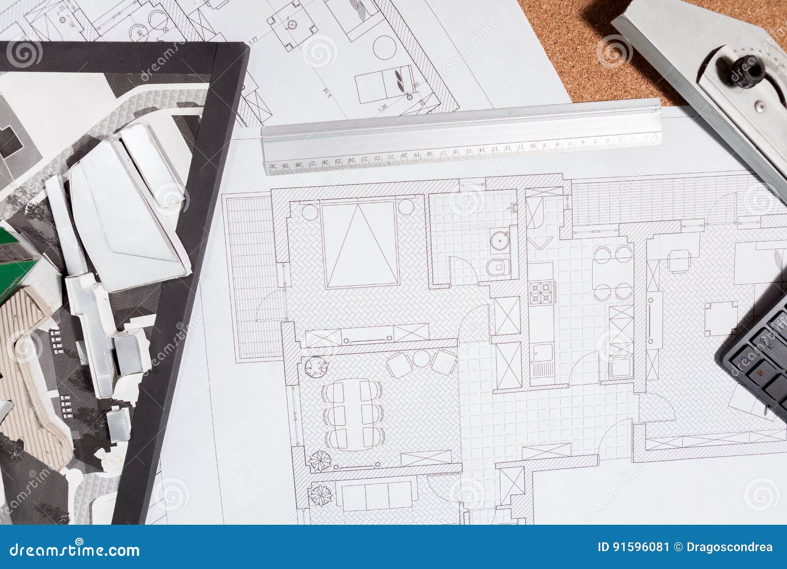Blueprints on an Architect Table Stock Image - Image of drawing ...