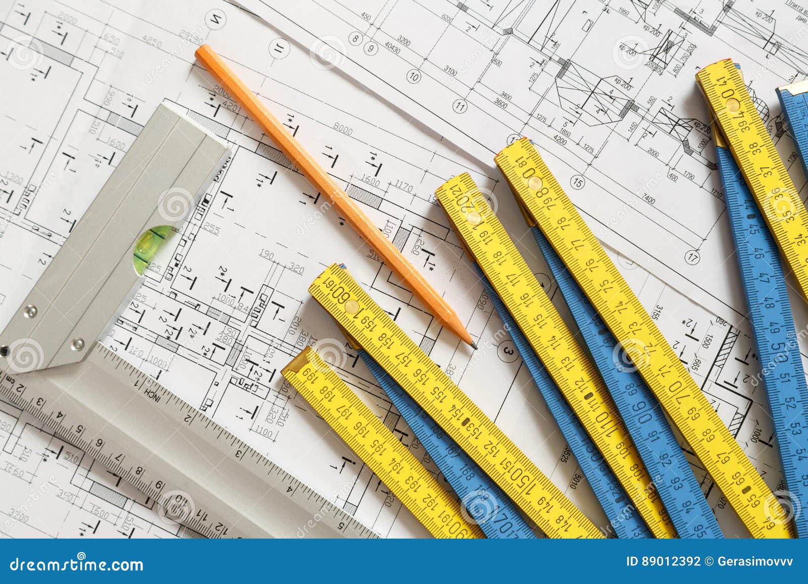 Blueprints and Architect Tools on Top Stock Photo - Image of measuring ...