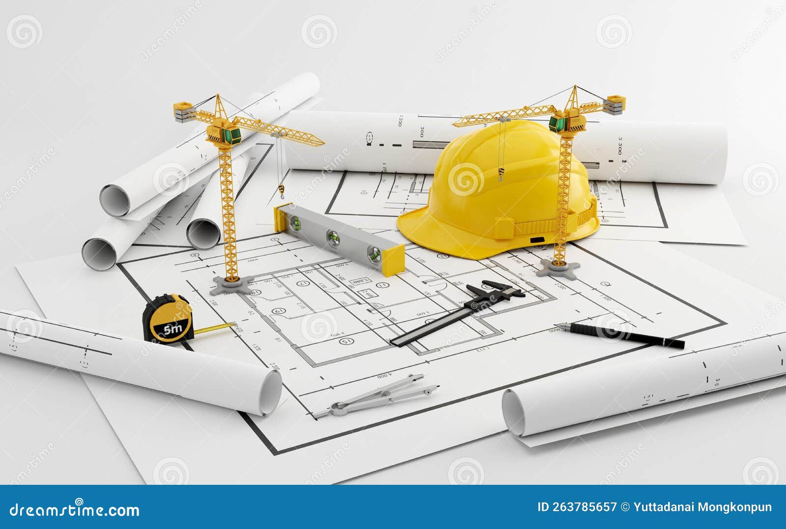 Blueprints Architectural Project with Equipment Architect. Stock ...