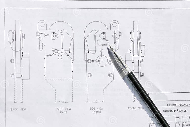 Blueprints with Ballpoint Pen Stock Photo - Image of facility, built ...