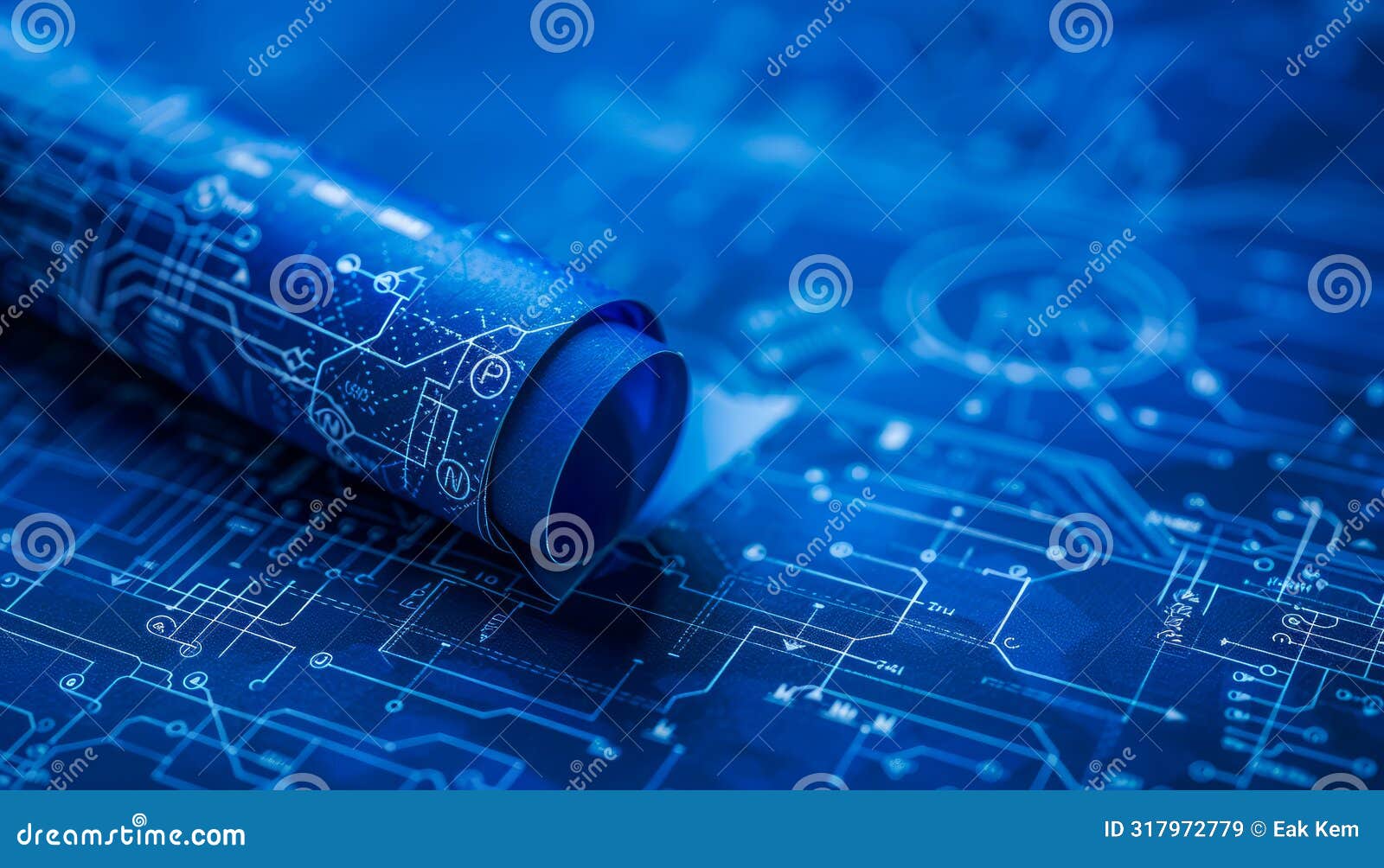 Blueprints on Blue Circuit Board Background Engineering Design Concept ...