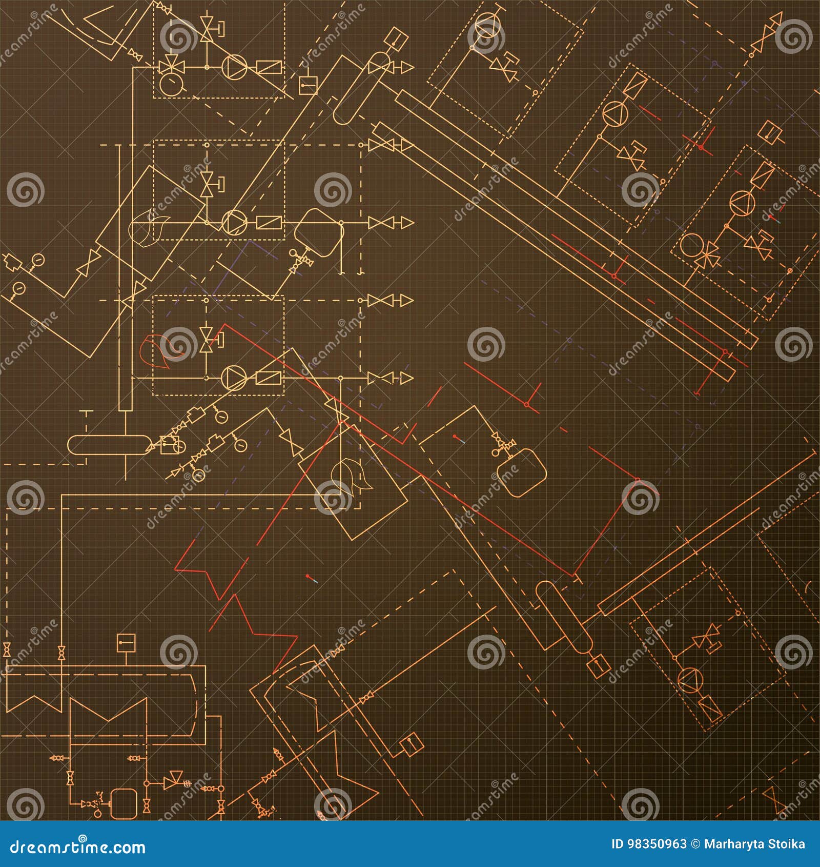 Blueprints With Boiler Room. Engineering Construction Drawings. Vector ...