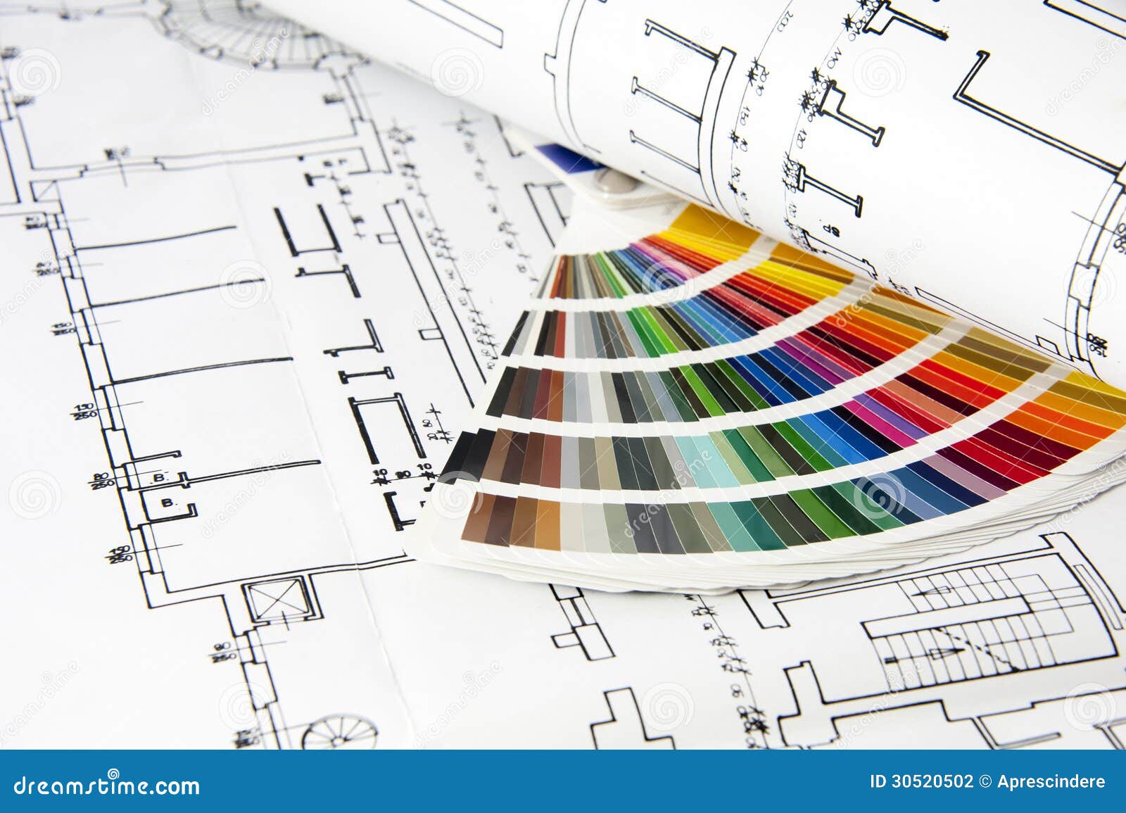 Blueprints and color card stock photo. Image of home - 30520502