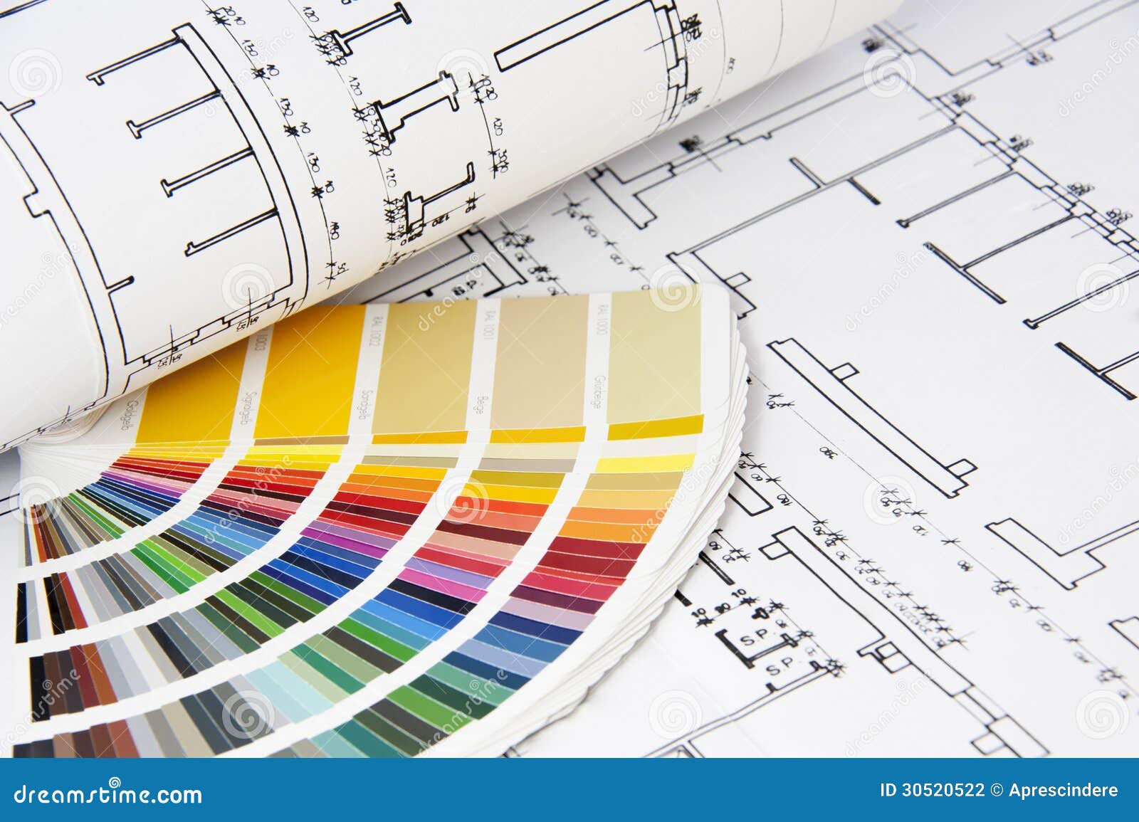 Blueprints and color guide stock photo. Image of drawings - 30520522