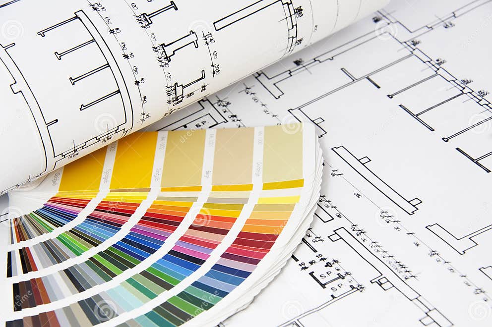 Blueprints and color guide stock photo. Image of drawings - 30520522