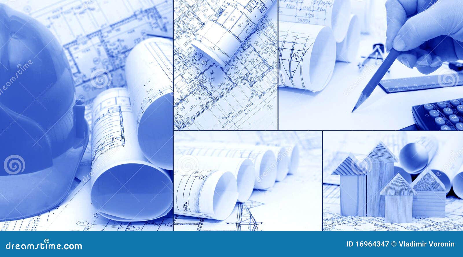 Blueprints, Construction - a Collage Stock Image - Image of helmet ...