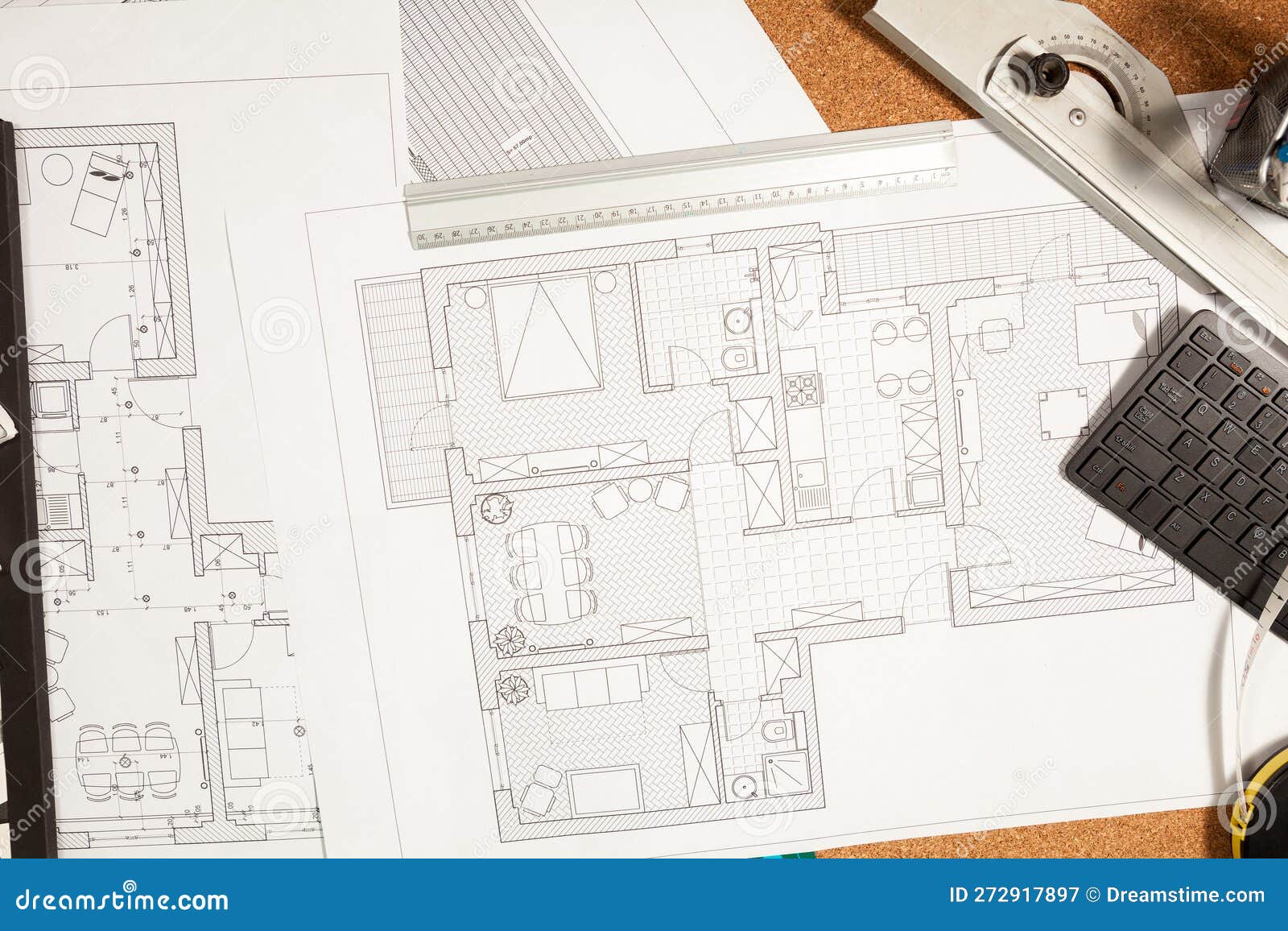 Blueprints and 3D Plans on Architect Table Stock Image - Image of ruler ...