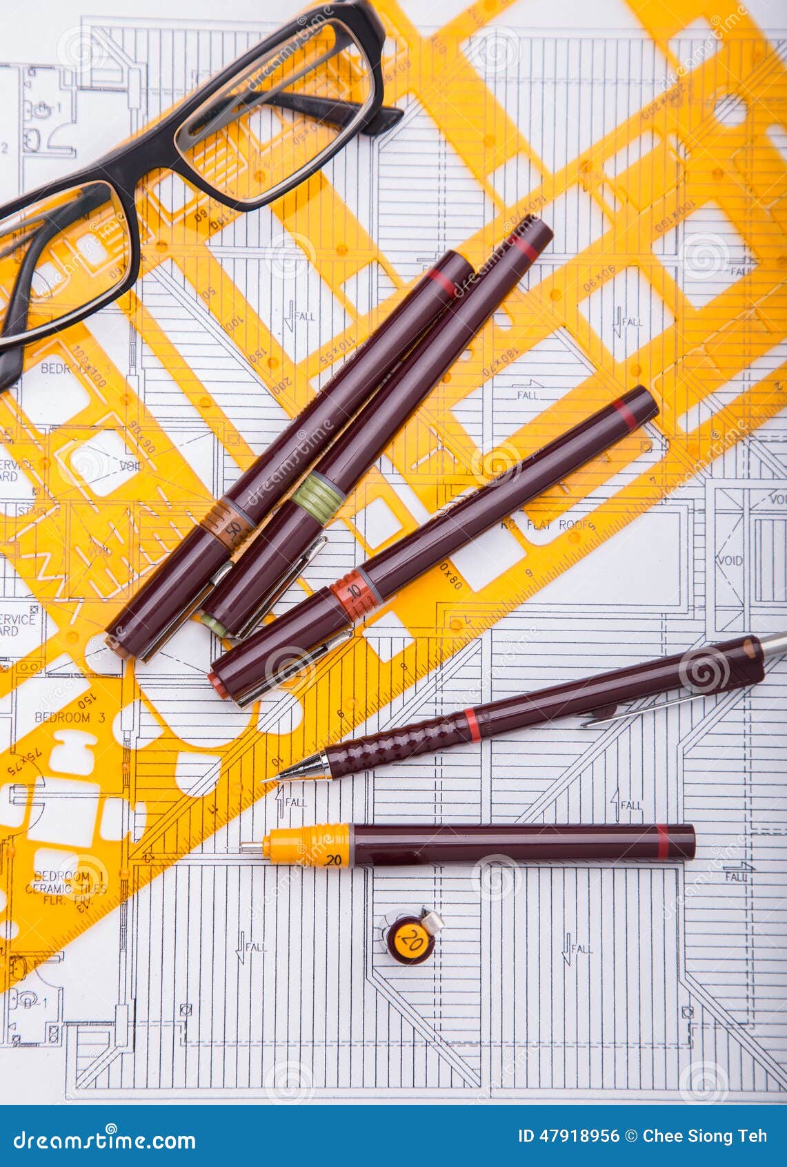 Blueprints and Drafting Tools. Stock Photo - Image of house, drawing ...