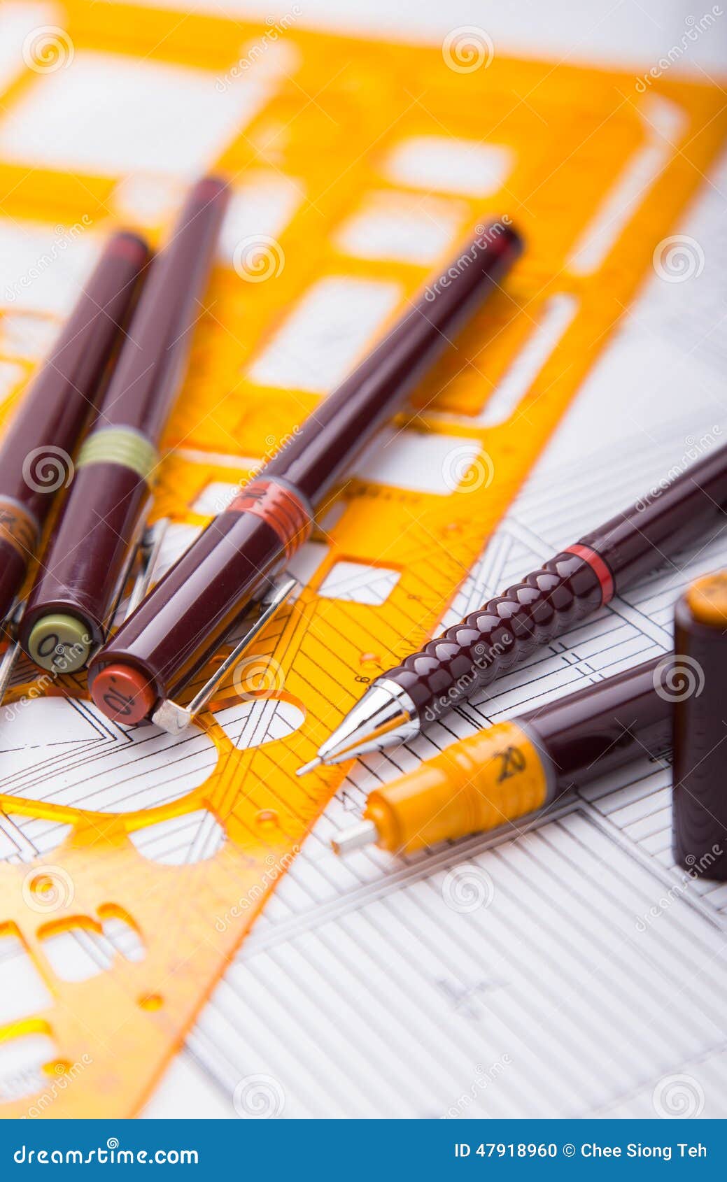 Blueprints and Drafting Tools. Stock Photo - Image of background ...