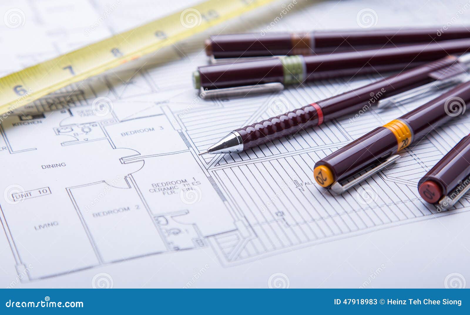 Blueprints and Drafting Tools. Stock Image - Image of office ...