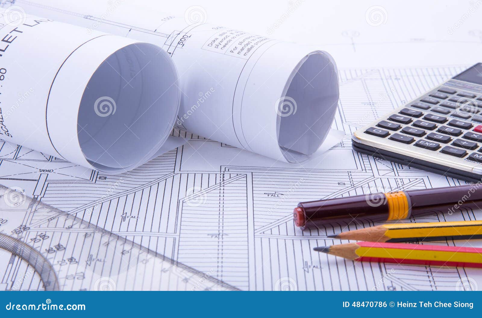 Blueprints and Drafting Tools. Stock Photo - Image of architecture ...