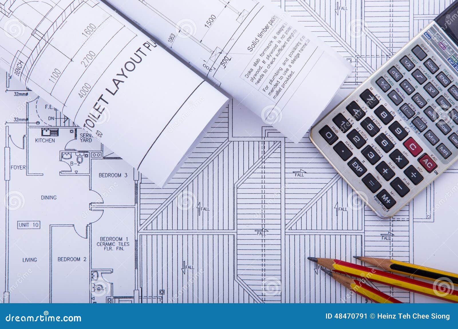 Blueprints and Drafting Tools. Stock Image - Image of pattern, business ...