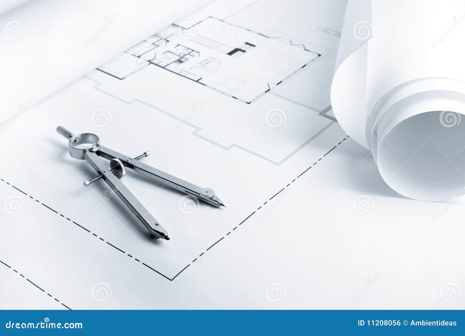Drawing Compass On House Plan Blueprint Closeup Stock Photography ...