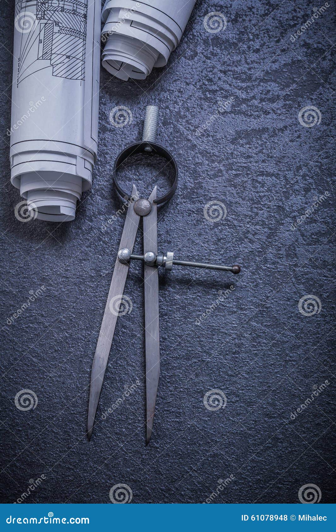 Blueprints Drawing Compass On Black Background Construction Conc ...