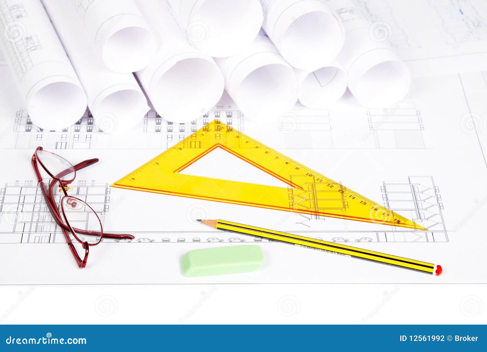 Blueprints and Drawing Tools Stock Photo - Image of housing, equipment ...