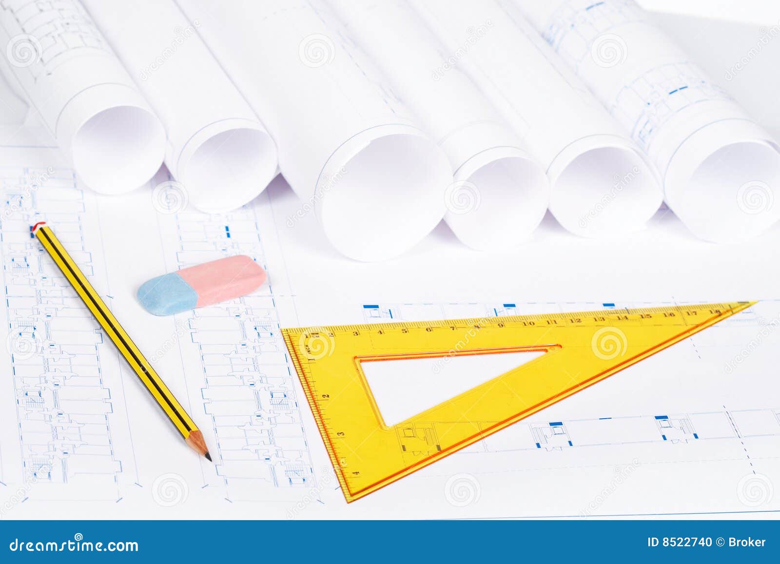Blueprints and Drawing Tools Stock Photo - Image of housing, blueprints ...